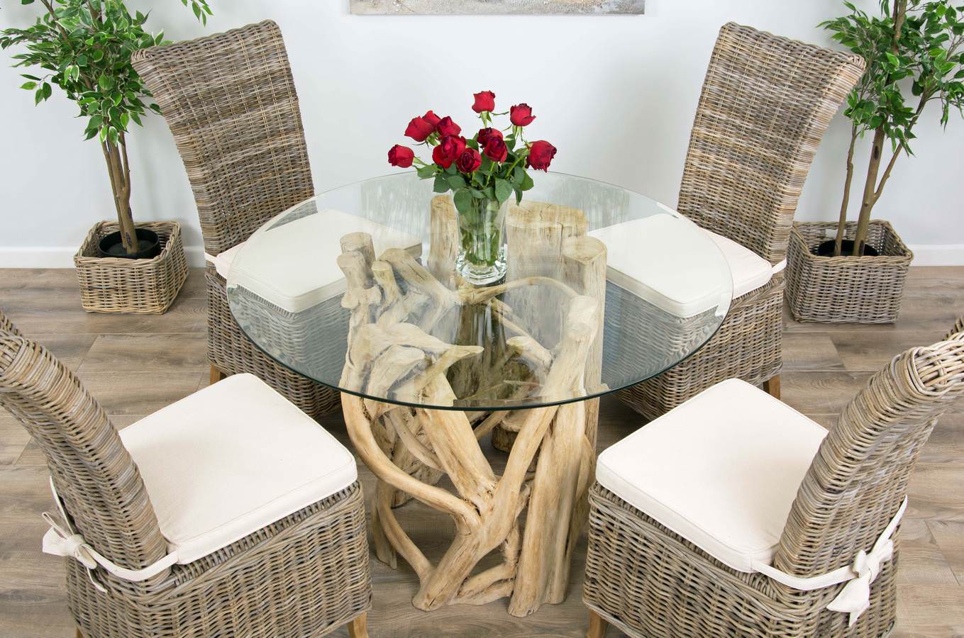 1.2m Java Root Circular Dining Table with 4 or 6 Latifa Chairs ...