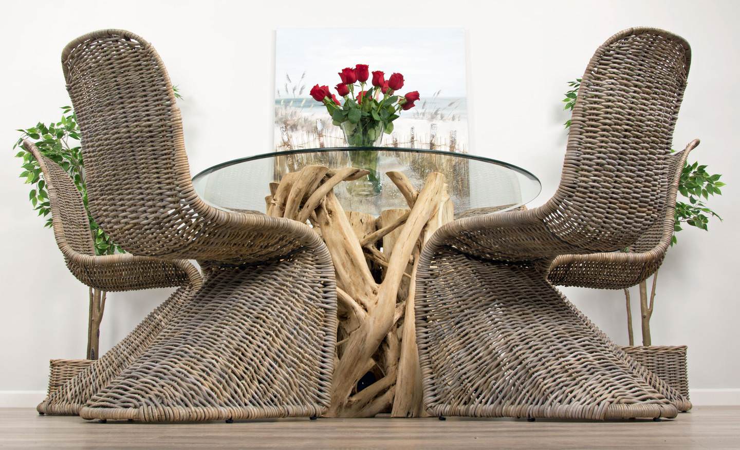 1.2m Java Root Circular Dining Table with 4 or 6 Stackable Zorro Chairs ...