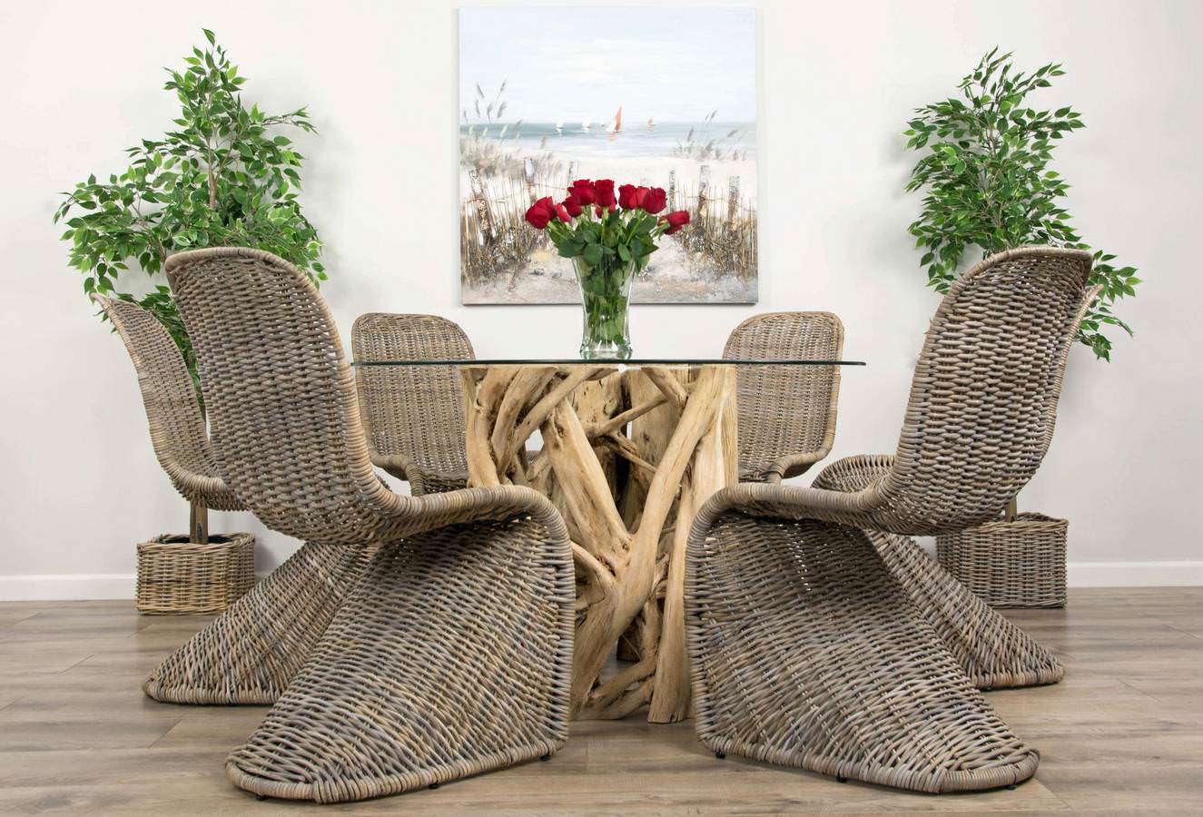 1.2m Java Root Circular Dining Table with 4 or 6 Stackable Zorro Chairs ...