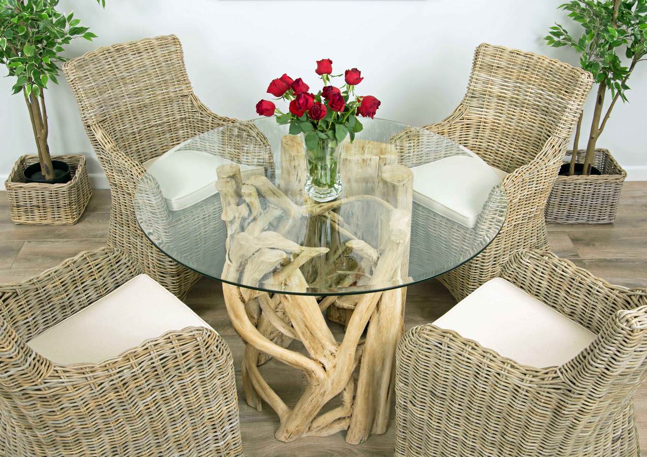 1.2m Java Root Circular Dining Table with 4 or 6 Donna Armchairs ...