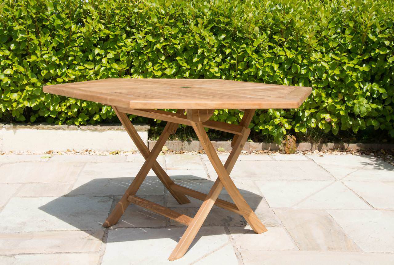 1.2m Teak Hexagonal Folding Table with 6 Kiffa Folding Armchairs ...