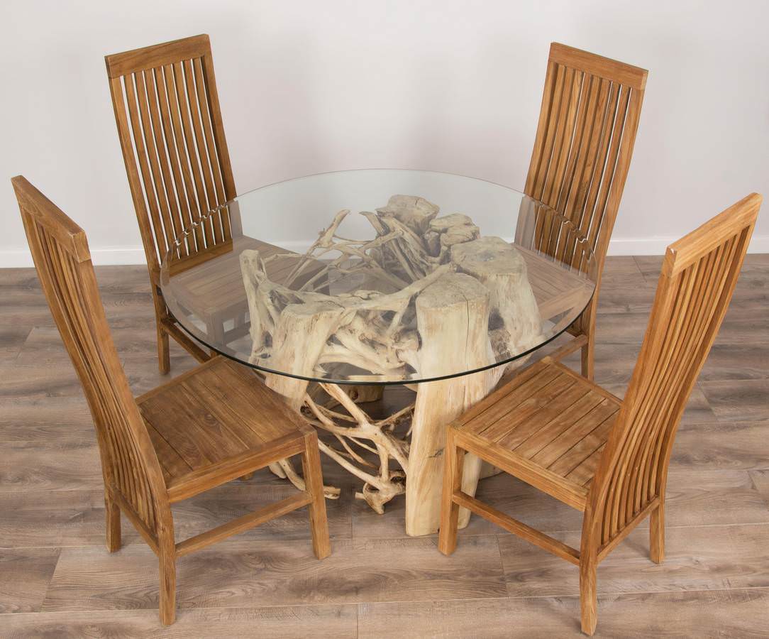 1.2 Java Root Circular Dining Table with 4 Vikka Chairs - Sustainable ...