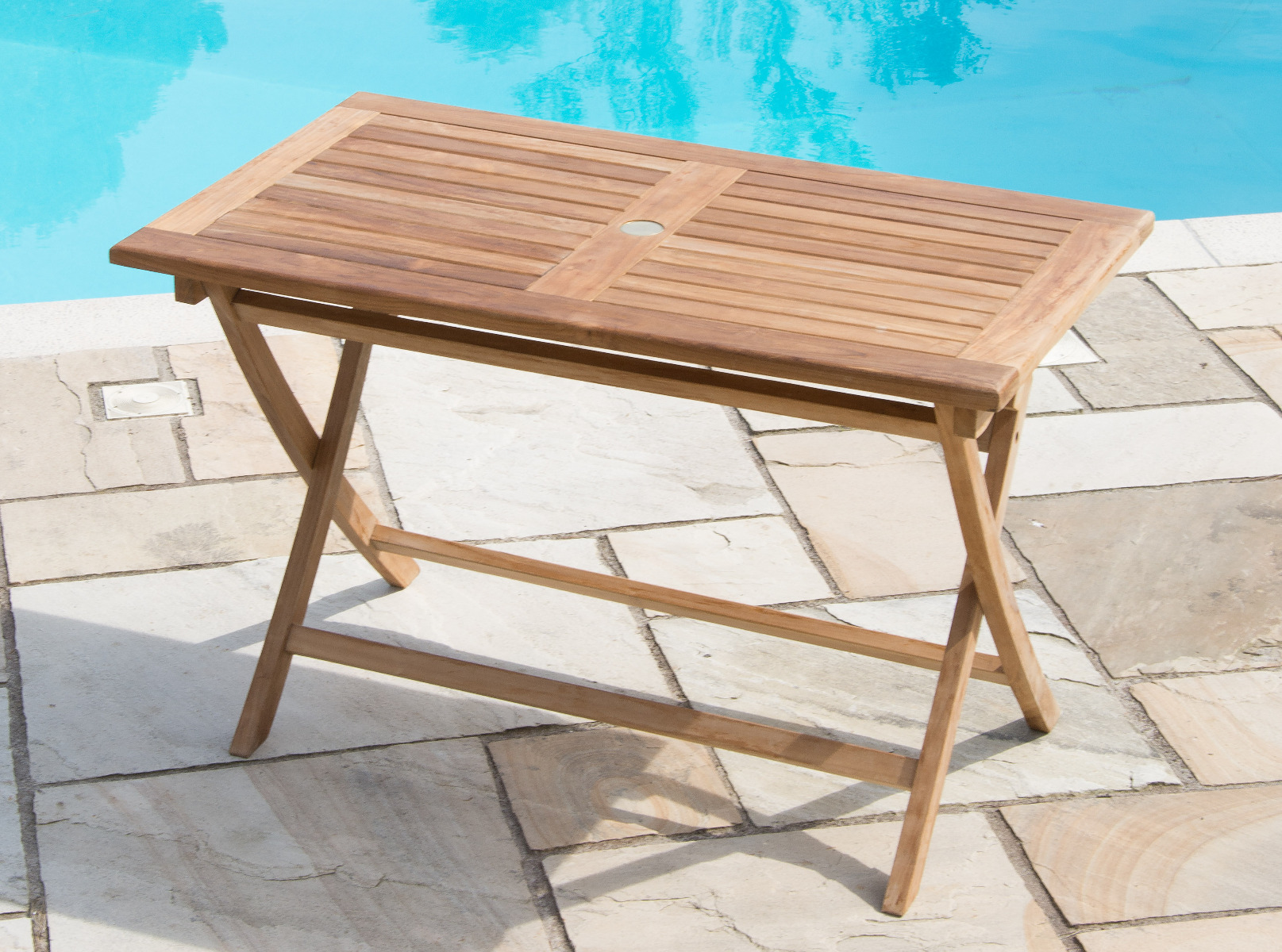 1.2m Teak Rectangular Folding Table with 4 Classic Folding Chairs and 2 ...