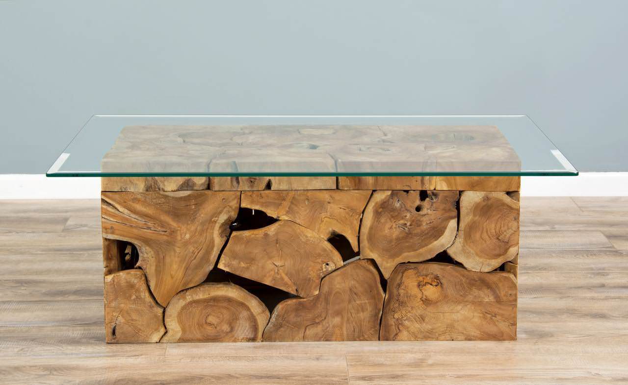 1.2m Reclaimed Teak Root Rectangular Block Coffee Table - Sustainable ...
