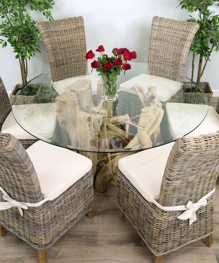 1.5m Java Root Dining Table with 6 Latifa Chairs - Sustainable Furniture
