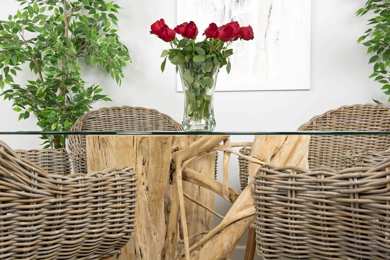 1.5m Java Root Circular Dining Table with 6 Scandi Armchairs ...