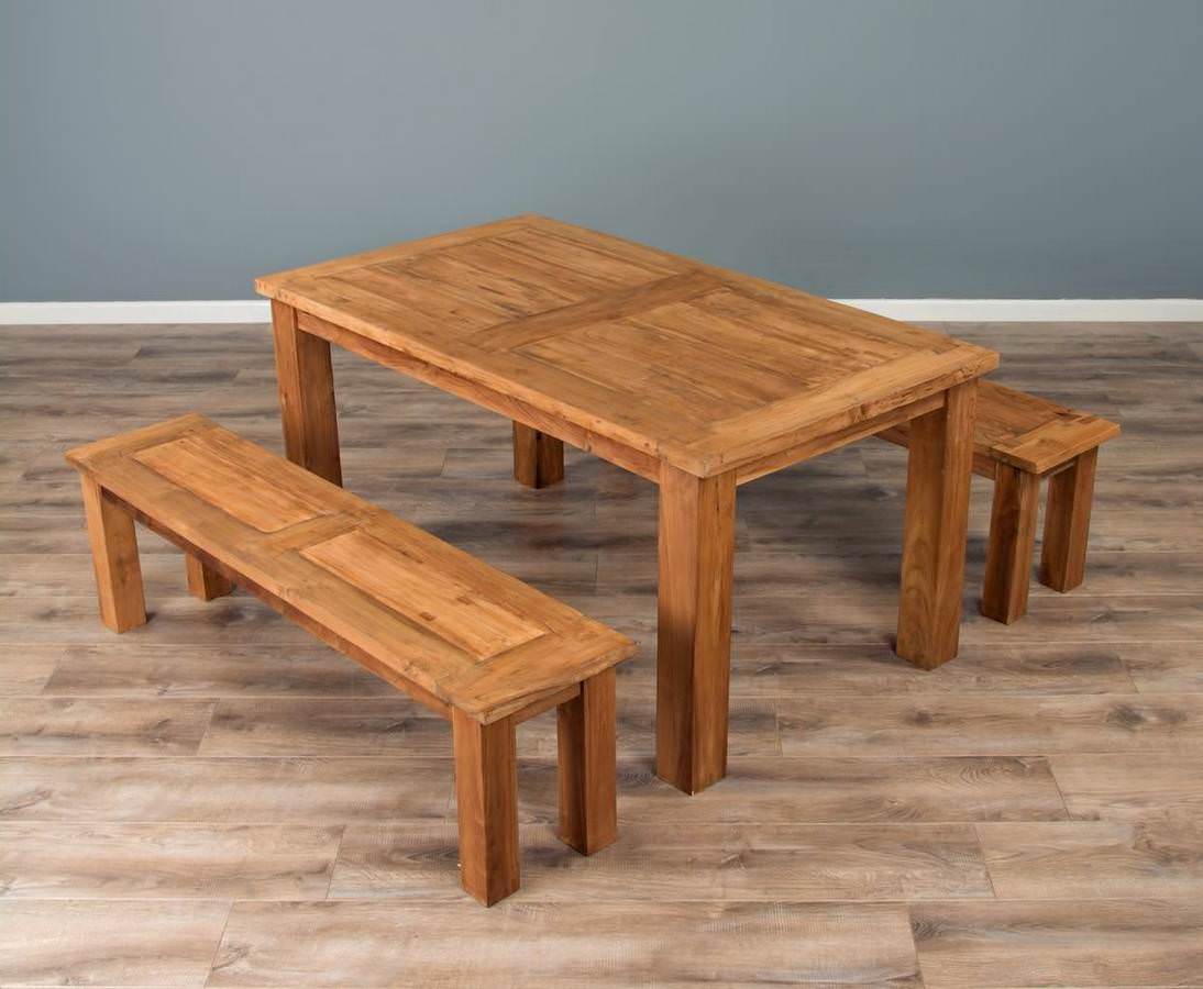 1.6m Reclaimed Teak Mexico Dining Table with 2 Backless Benches ...