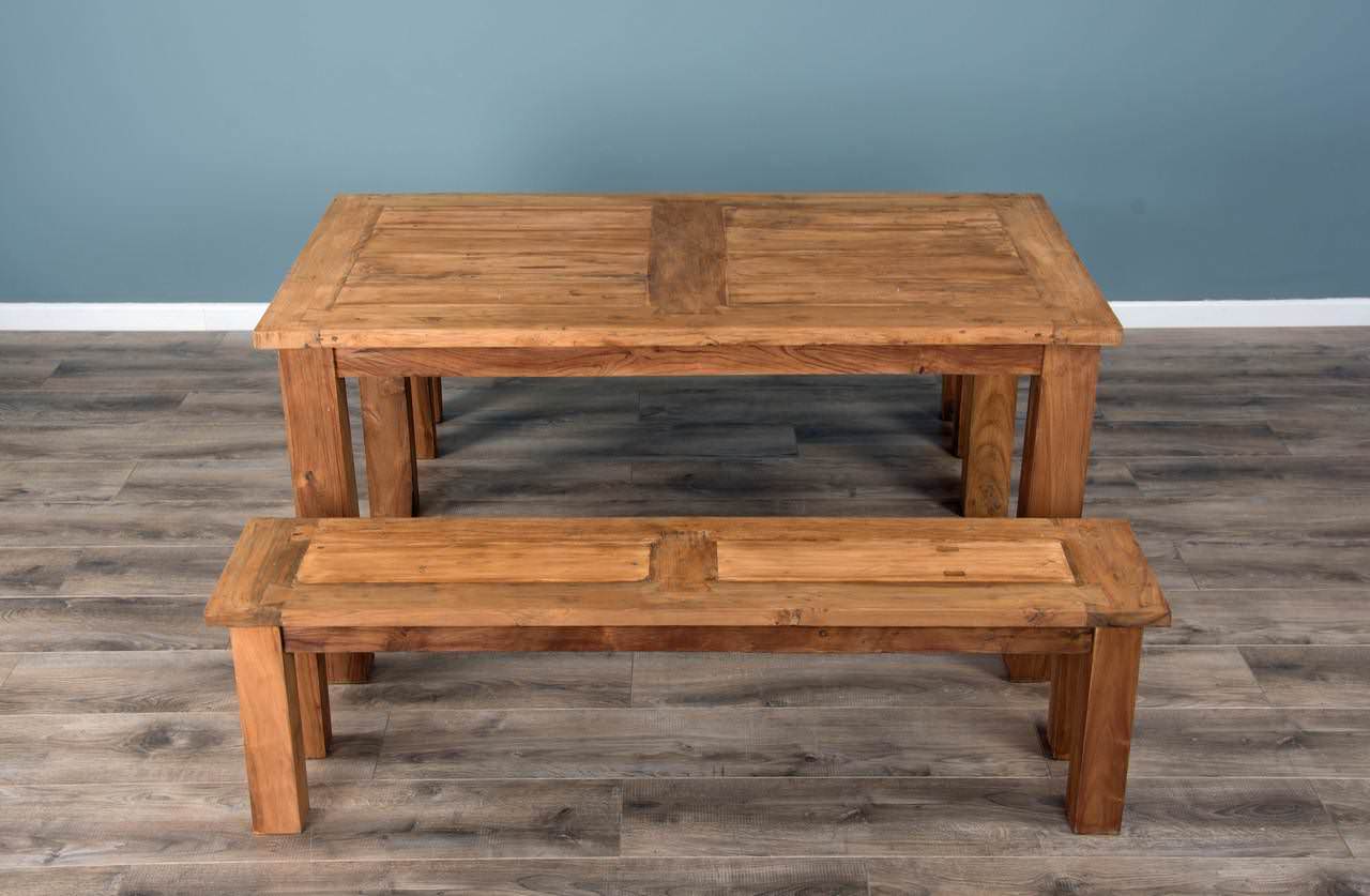 1.6m Reclaimed Teak Mexico Dining Table with 2 Backless Benches ...
