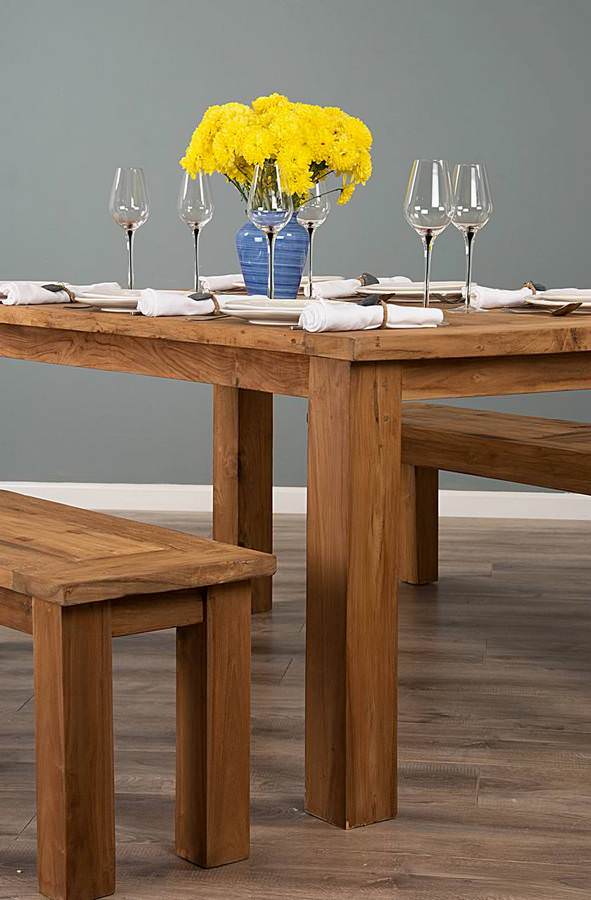 1.6m Reclaimed Teak Mexico Dining Table with 2 Backless Benches ...