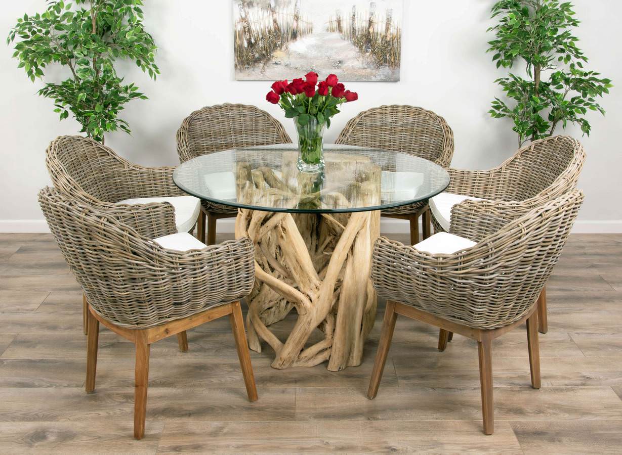 1.2m Java Root Circular Dining Table with 4 or 6 Scandi Armchairs ...