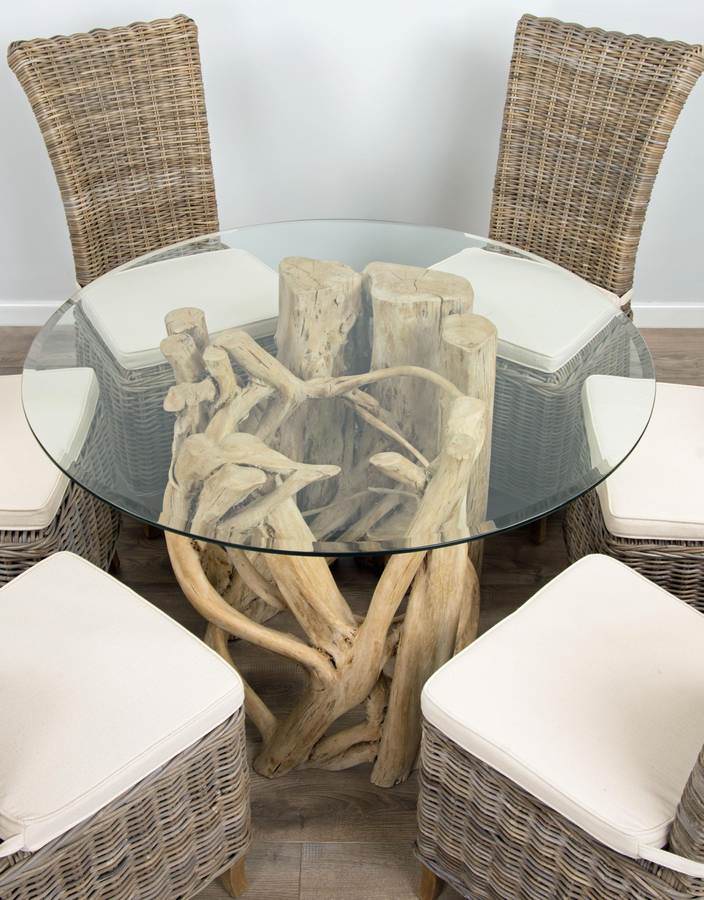 1.2m Java Root Circular Dining Table with 4 or 6 Latifa Chairs ...