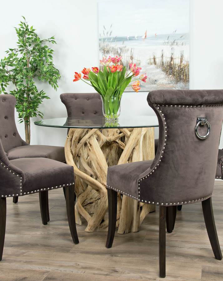 1.2m Java Root Circular Dining Table with 4 or 6 Velveteen Ring Back ...