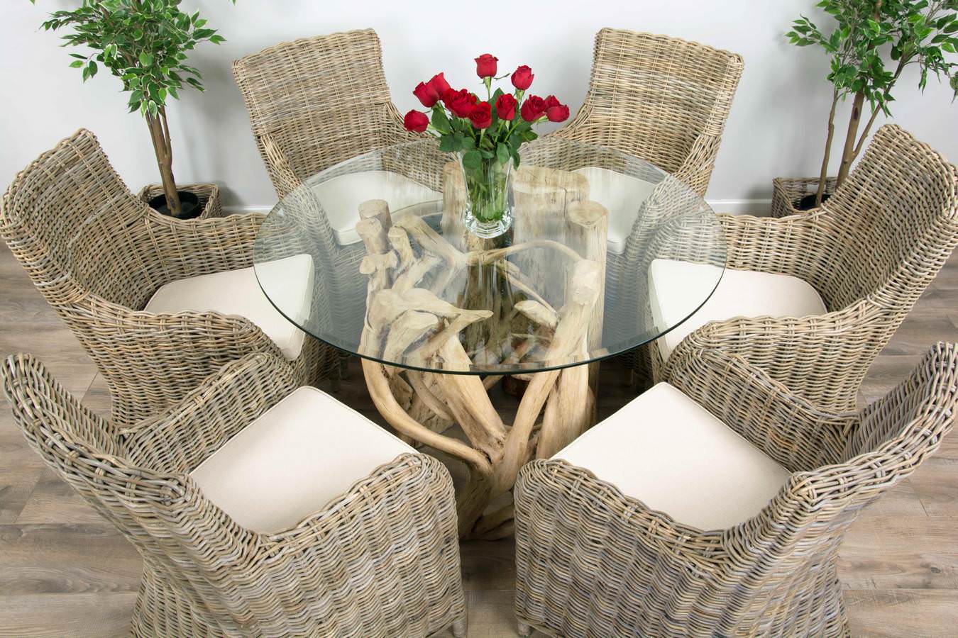 1.2m Java Root Circular Dining Table with 4 or 6 Donna Armchairs ...