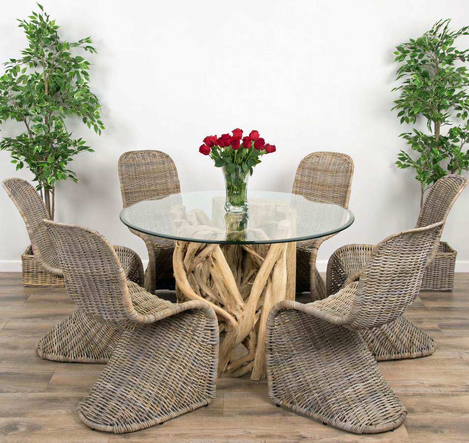 1.2m Java Root Circular Dining Table with 4 or 6 Stackable Zorro Chairs ...