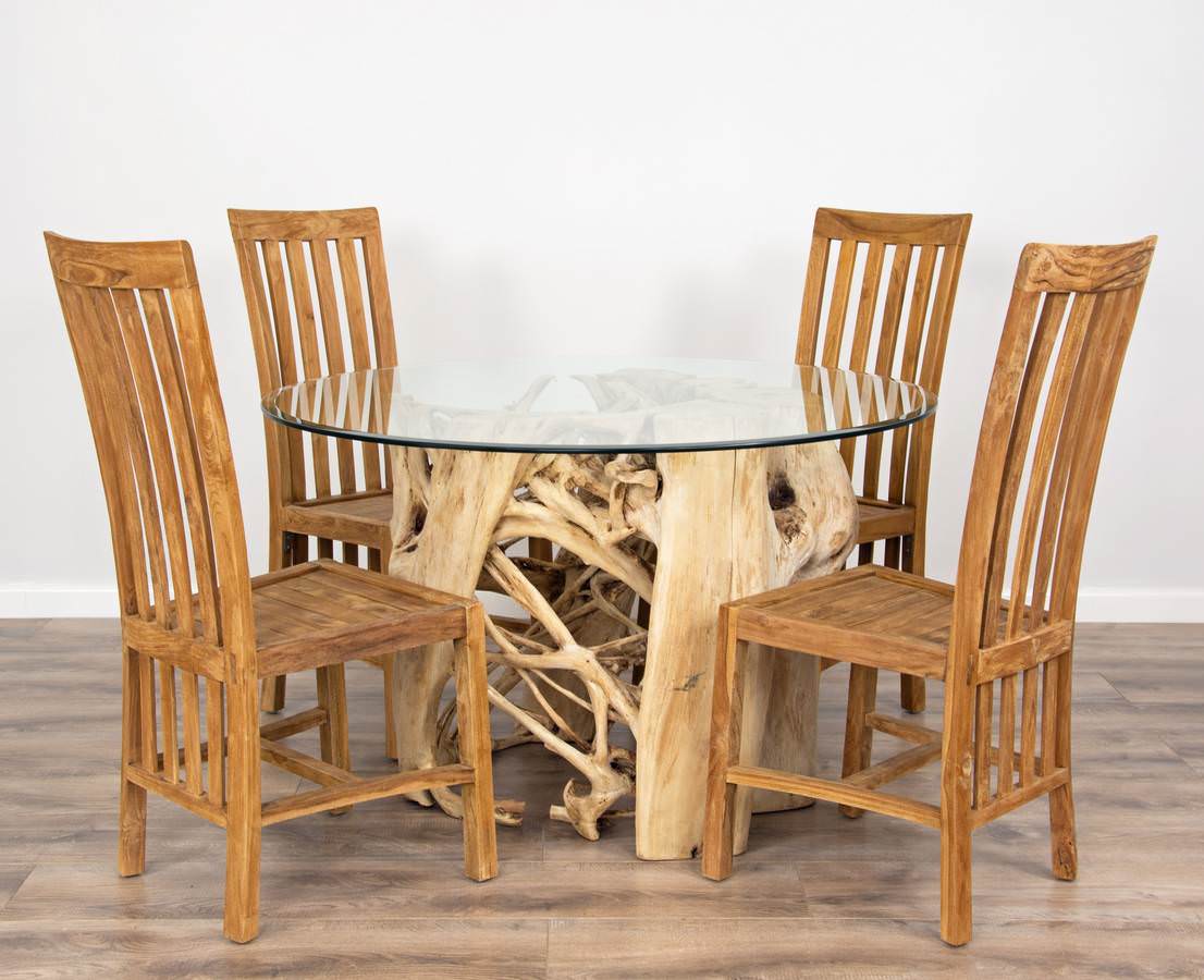 1.2m Java Root Circular Dining Table with 4 Santos Chairs - Sustainable ...