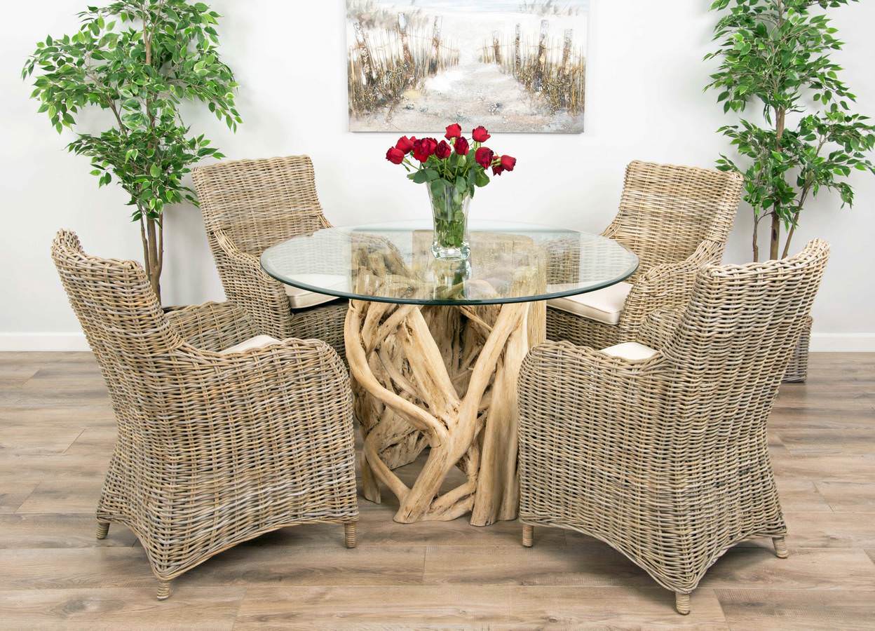 1.2m Java Root Circular Dining Table with 4 or 6 Donna Armchairs ...