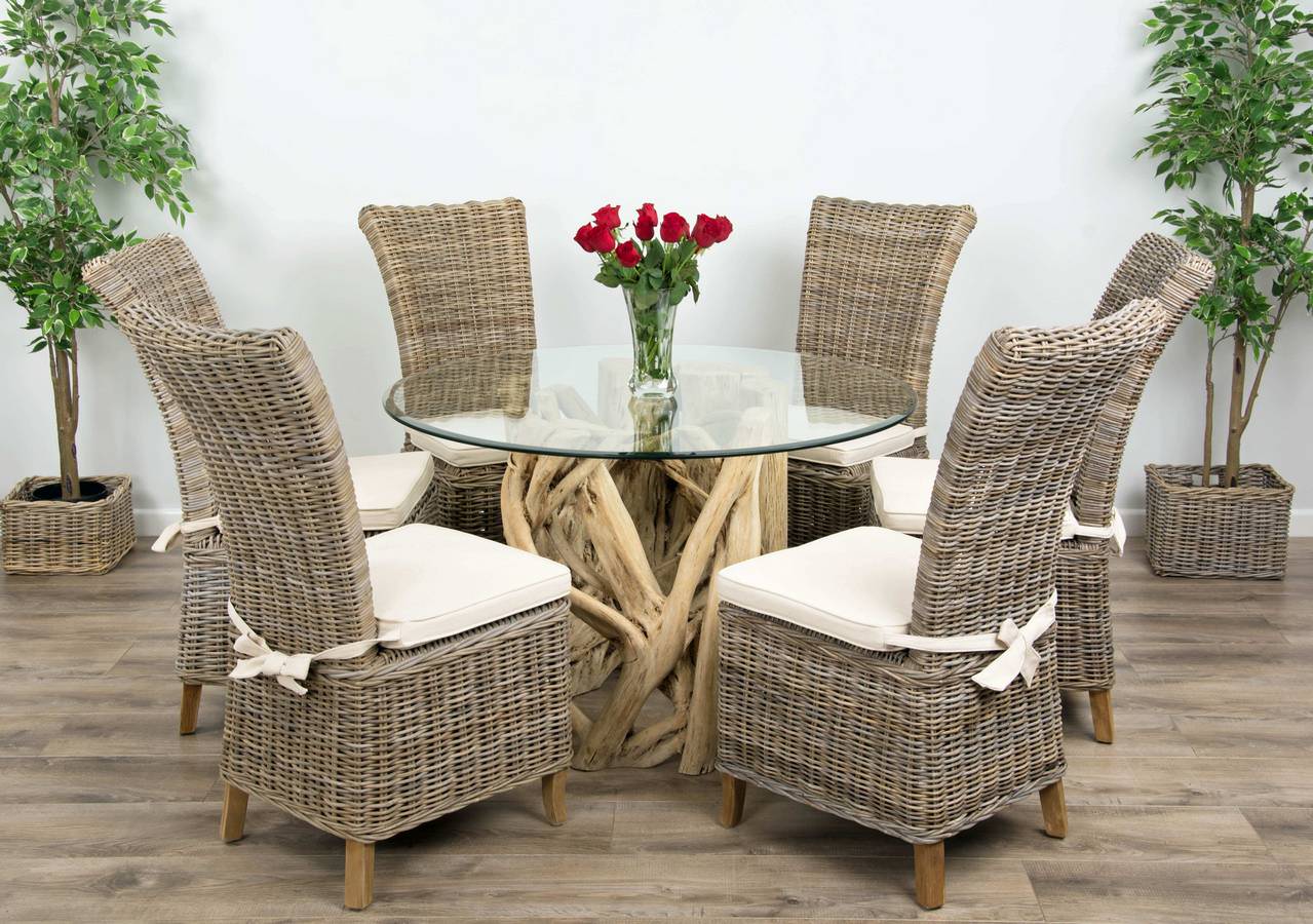 1.2m Java Root Circular Dining Table with 4 or 6 Latifa Chairs ...