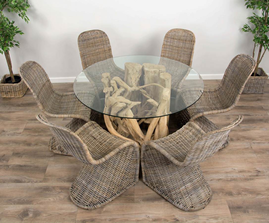 1.2m Java Root Circular Dining Table with 4 or 6 Stackable Zorro Chairs ...