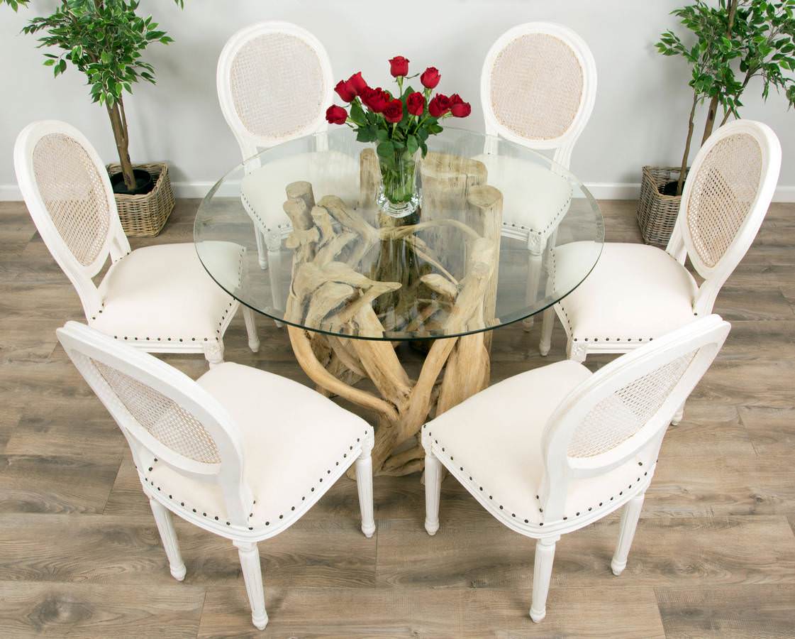 1.2m Java Root Circular Dining Table with 4 or 6 Ellena Dining Chairs ...