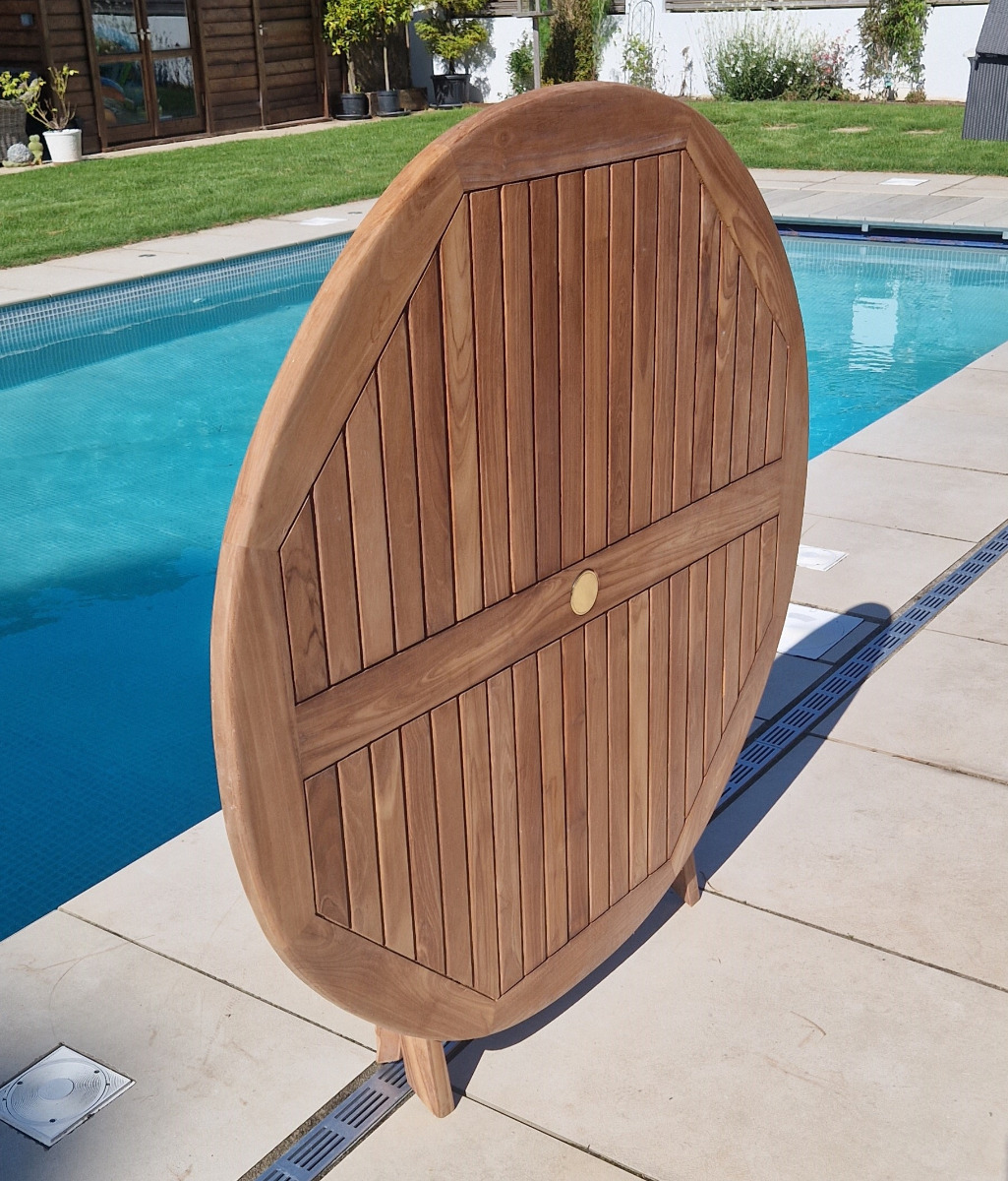 1.2m Teak Circular Folding Table with 6 Classic Folding Armchairs ...