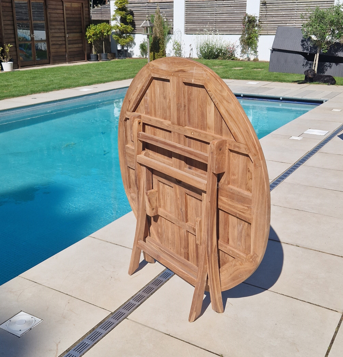 1.2m Teak Circular Folding Table with 6 Classic Folding Armchairs ...