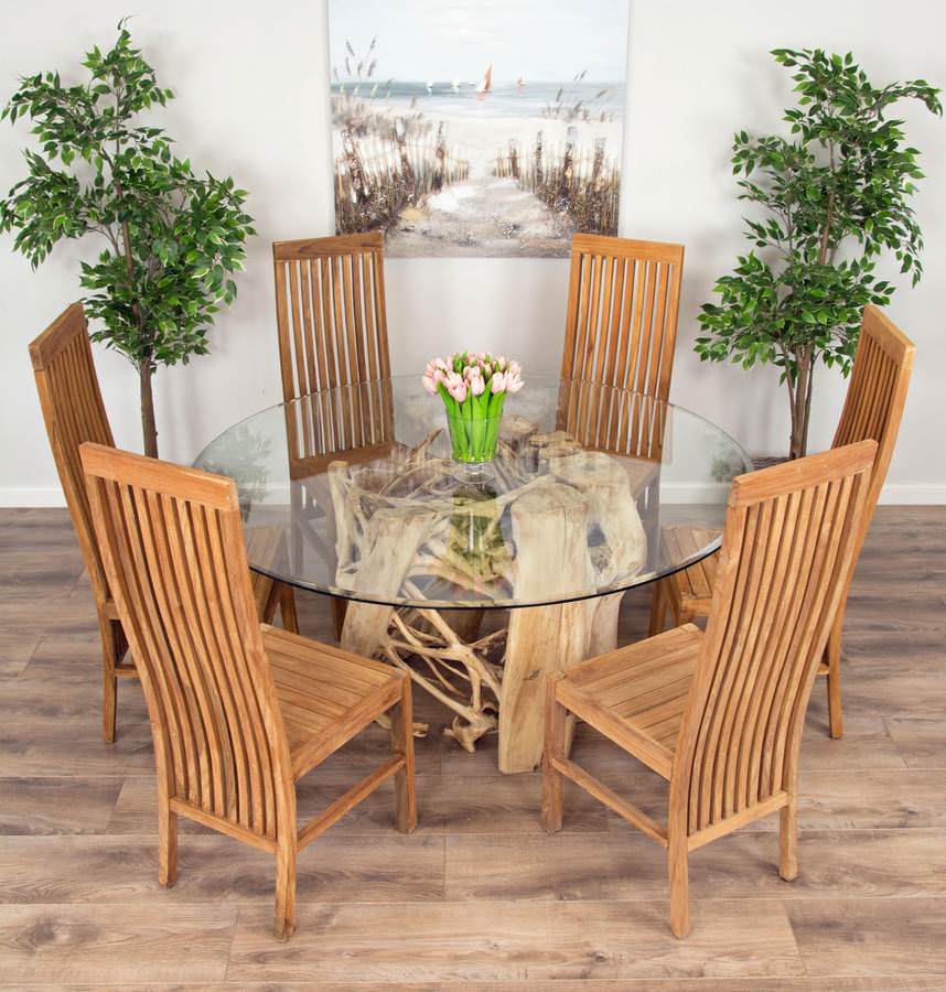 1.5m Java Root Circular Dining Table with 6 Vikka Chairs - Sustainable ...