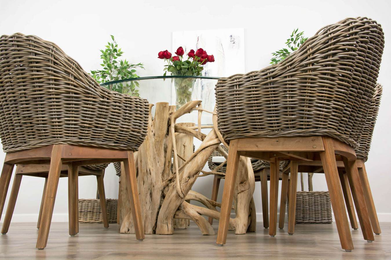 1.5m Java Root Circular Dining Table with 6 Scandi Armchairs ...
