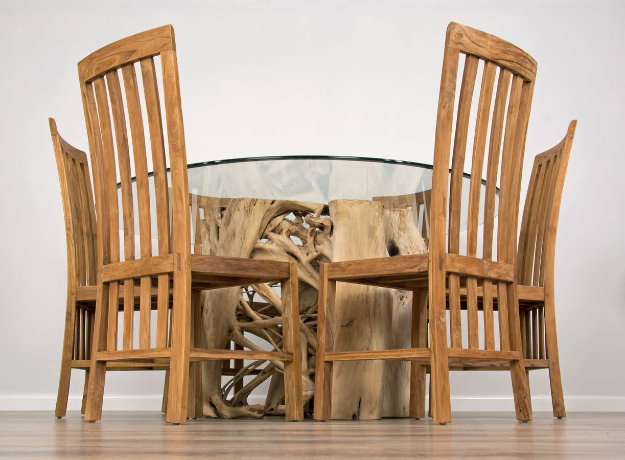 1.5m Java Root Table with Six Santos Dining Chairs - Sustainable Furniture