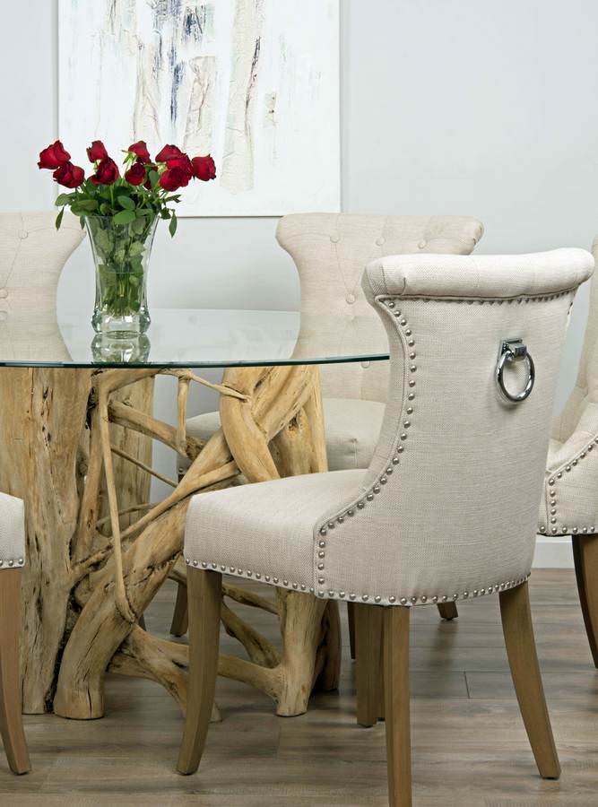 1.5m Java Root Circular Dining Table with 6 Natural Windsor Ring Back ...