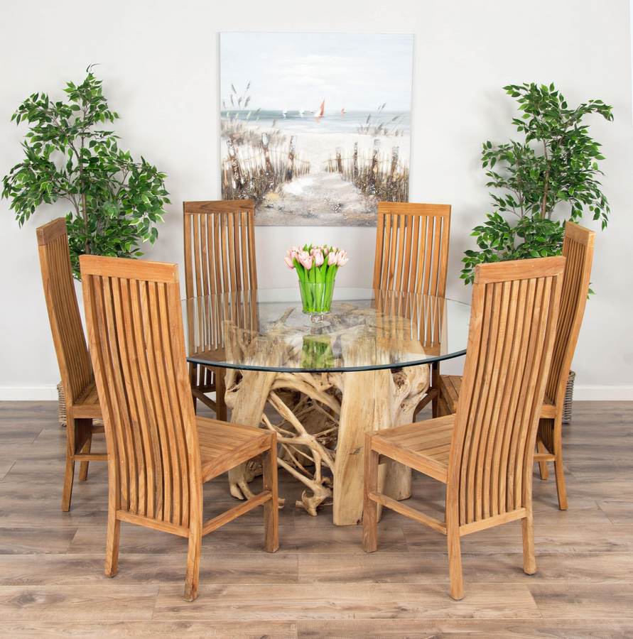 1.5m Java Root Circular Dining Table with 6 Vikka Chairs - Sustainable ...