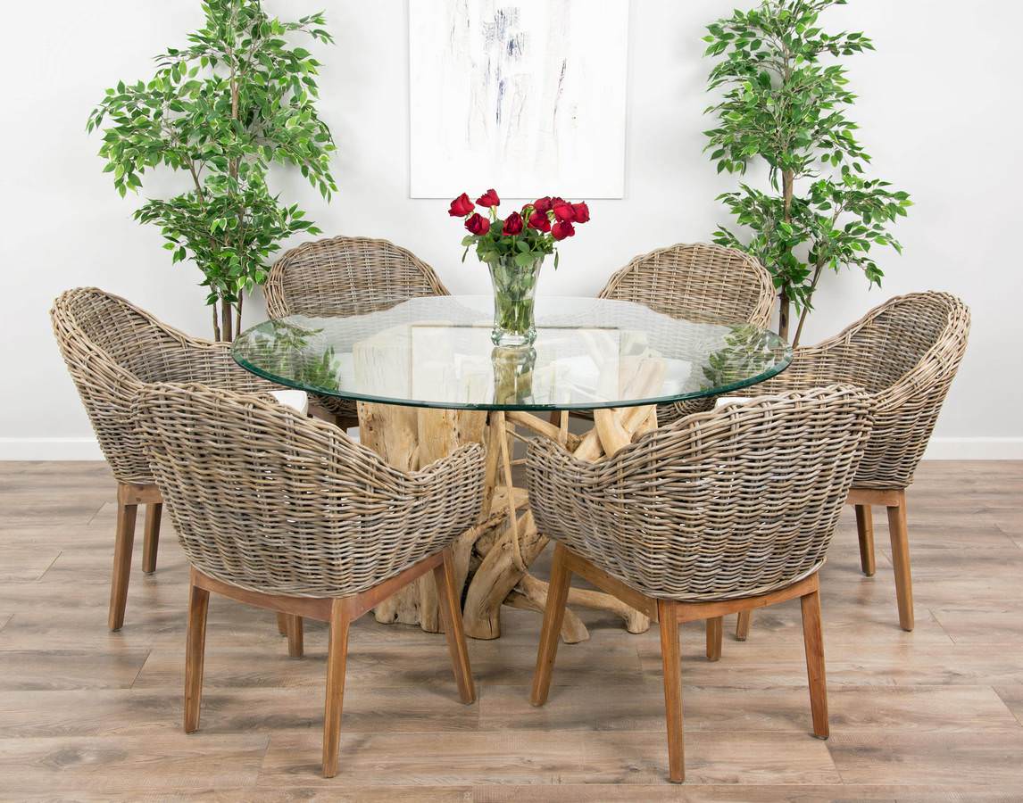 1.5m Java Root Circular Dining Table with 6 Scandi Armchairs ...