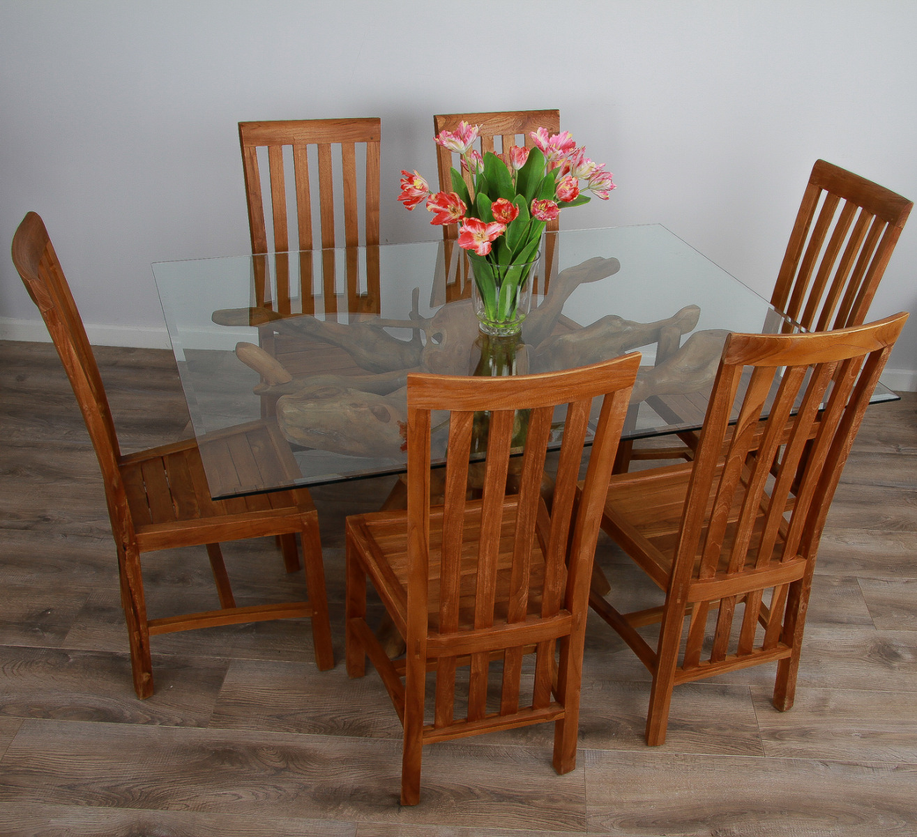 1.5m x 1.2m Reclaimed Teak Root Rectangular Dining Table with 4 or 6 Santos Chairs - Sustainable ...