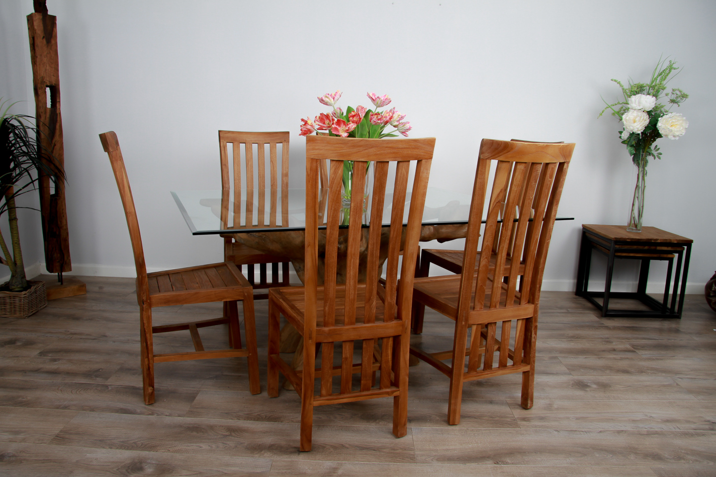 1.5m x 1.2m Reclaimed Teak Root Rectangular Dining Table with 4 or 6 Santos Chairs - Sustainable ...