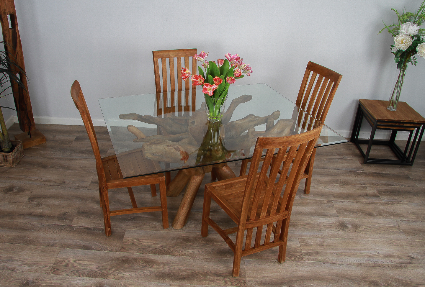 1.5m x 1.2m Reclaimed Teak Root Rectangular Dining Table with 4 or 6 Santos Chairs - Sustainable ...