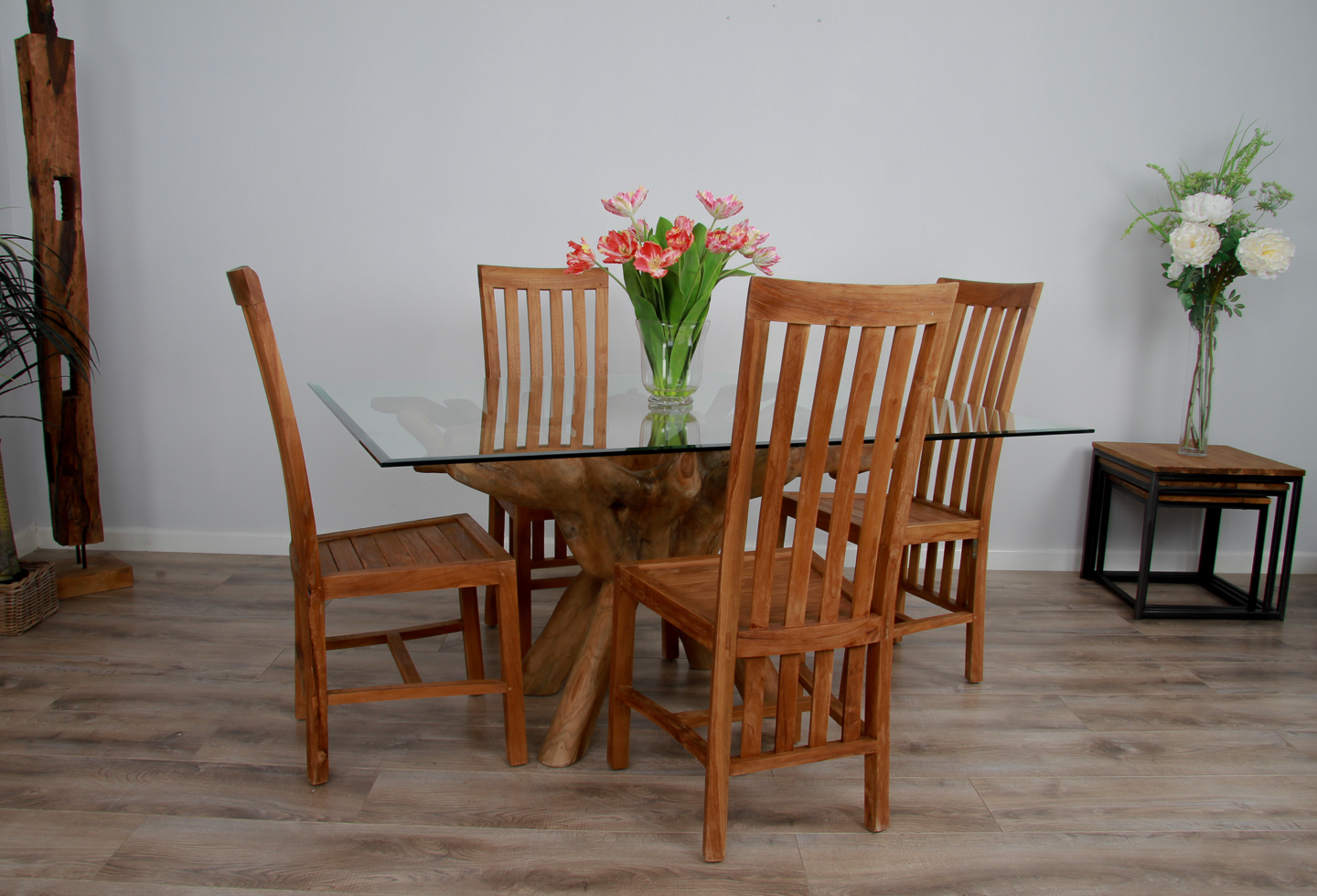 1.5m x 1.2m Reclaimed Teak Root Rectangular Dining Table with 4 or 6 Santos Chairs - Sustainable ...