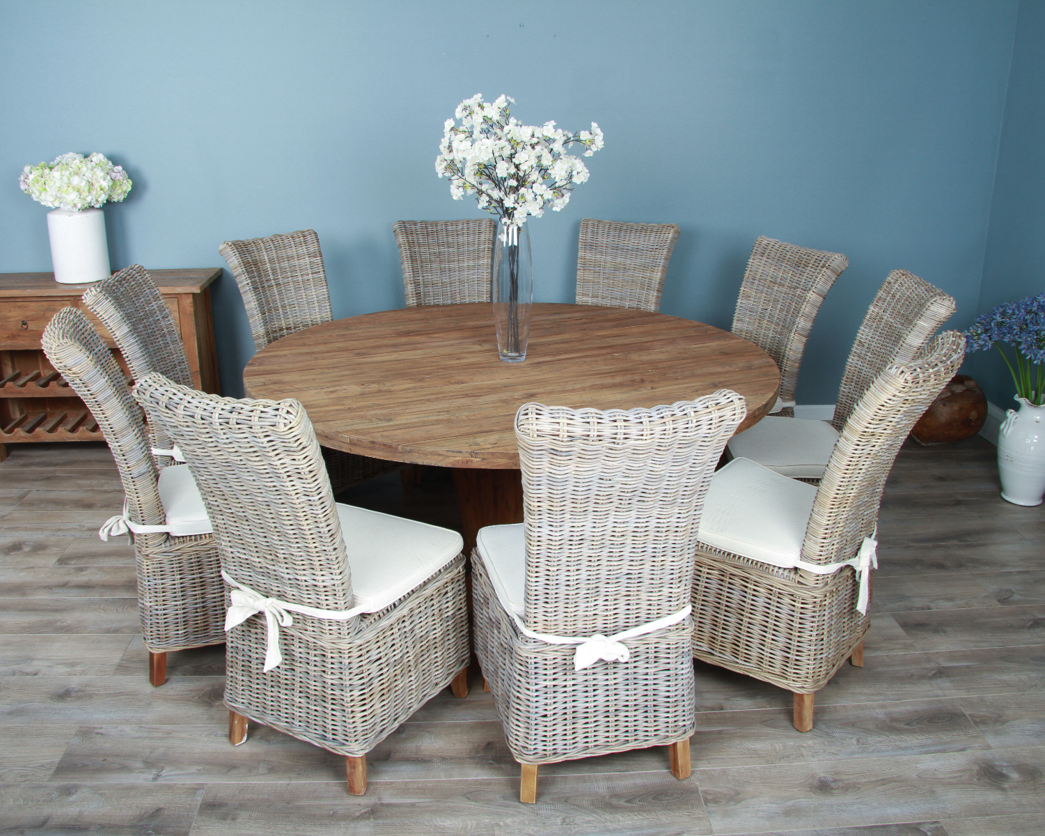 1.8m Reclaimed Teak Character Dining Table with 8 Latifa Chairs Sustainable Furniture