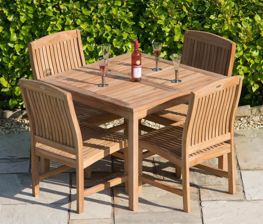 1m Teak Square Fixed Table with 4 Marley Chairs - With or Without Arms ...