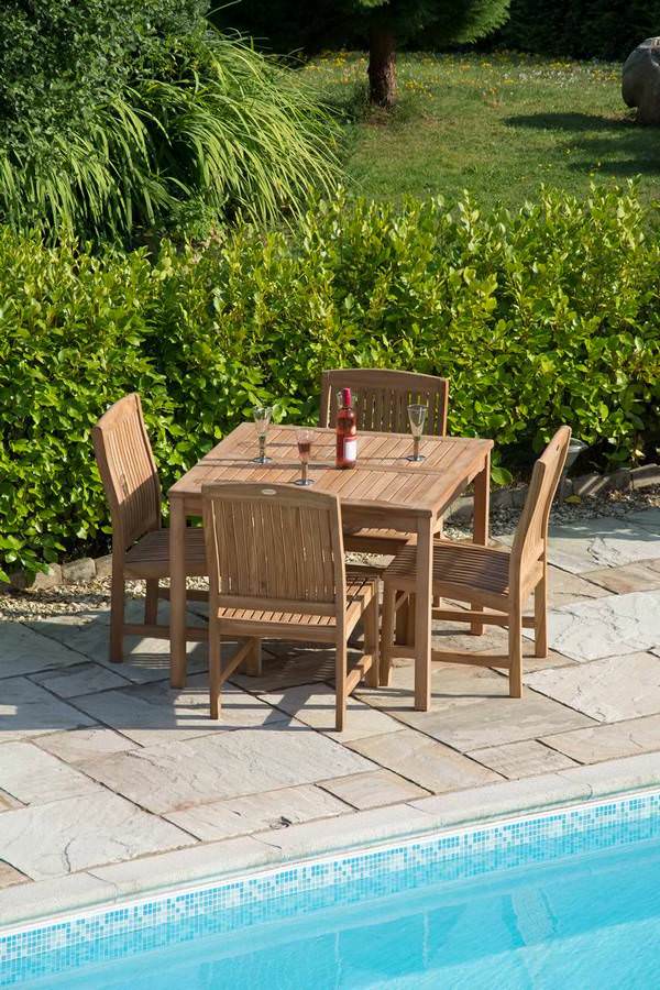 1m Teak Square Fixed Table with 4 Marley Chairs - With or Without Arms ...