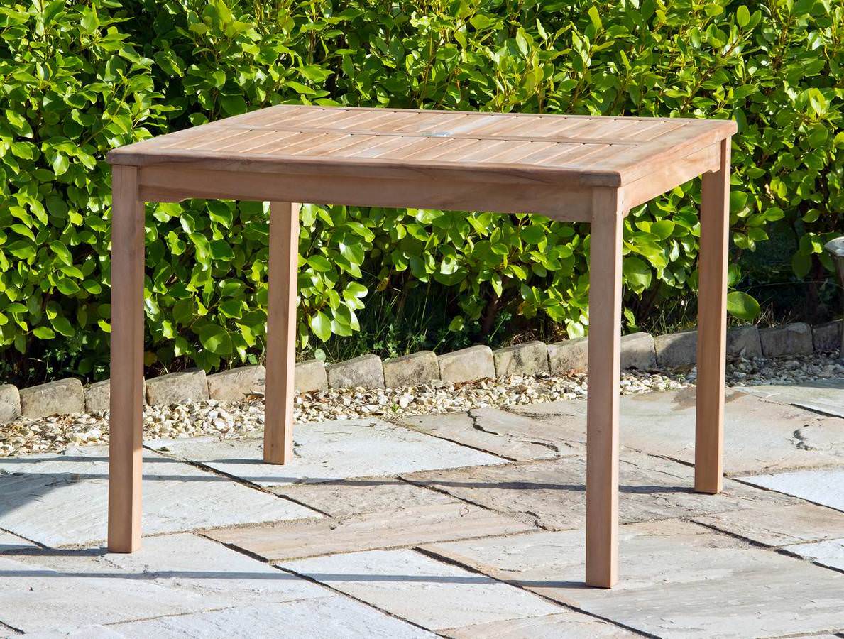 1m Teak Square Fixed Table with 4 Kiffa Folding Armchairs - Sustainable ...