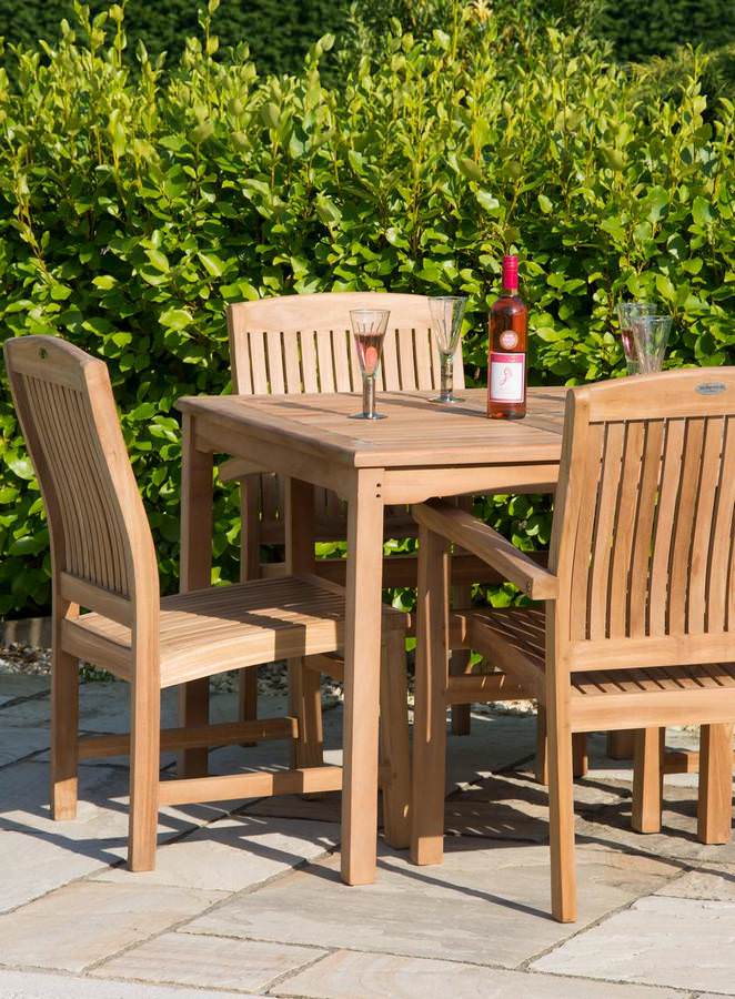 1m Teak Square Fixed Table with 4 Marley Chairs - With or Without Arms ...