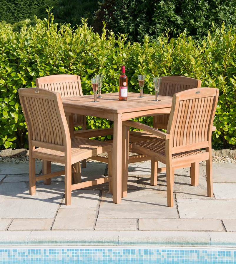 1m Teak Square Fixed Table with 4 Marley Chairs - With or Without Arms ...
