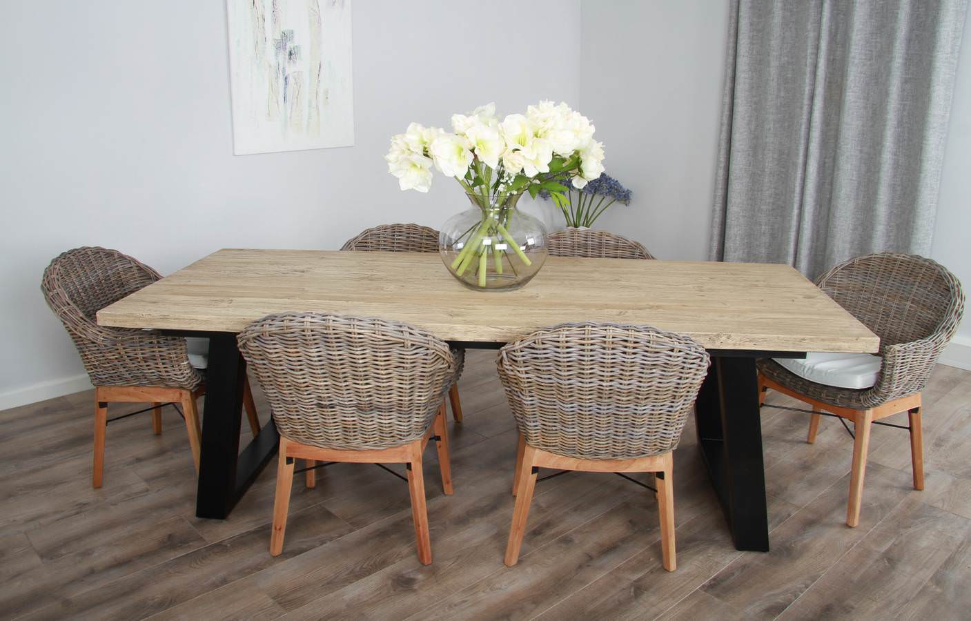 2.4m Reclaimed Pine Industrial Chic Cubex Table with Black Legs and ...