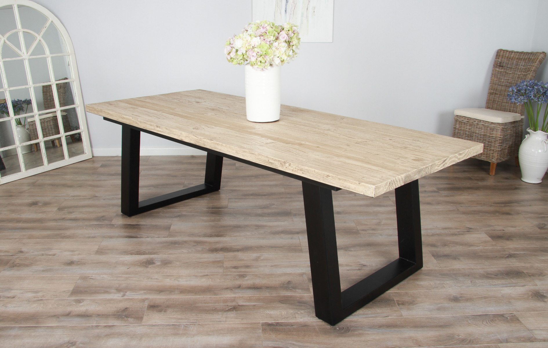 2.4m Reclaimed Pine Industrial Chic Cubex Table with Black Legs and ...