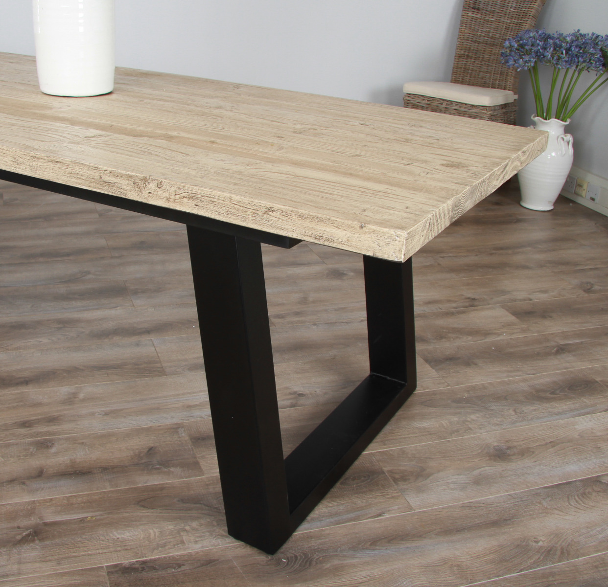2.4m Reclaimed Pine Industrial Chic Cubex Table with Black Legs and ...