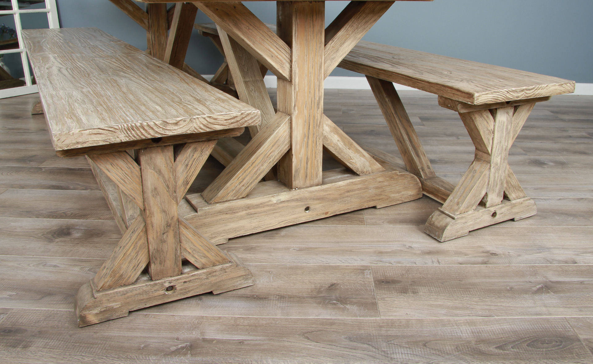 2.4m Reclaimed Pine Cross Dining Bench - Sustainable Furniture