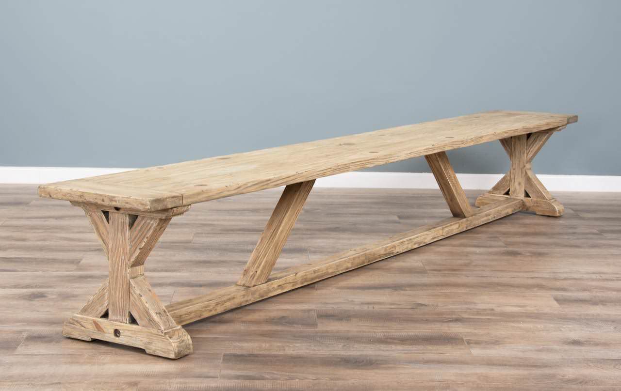 3m Reclaimed Pine Cross Table with Two Dining Benches - Sustainable ...