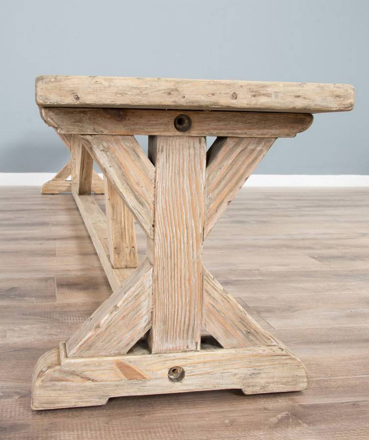 3m Reclaimed Pine Cross Table with Two Dining Benches - Sustainable ...