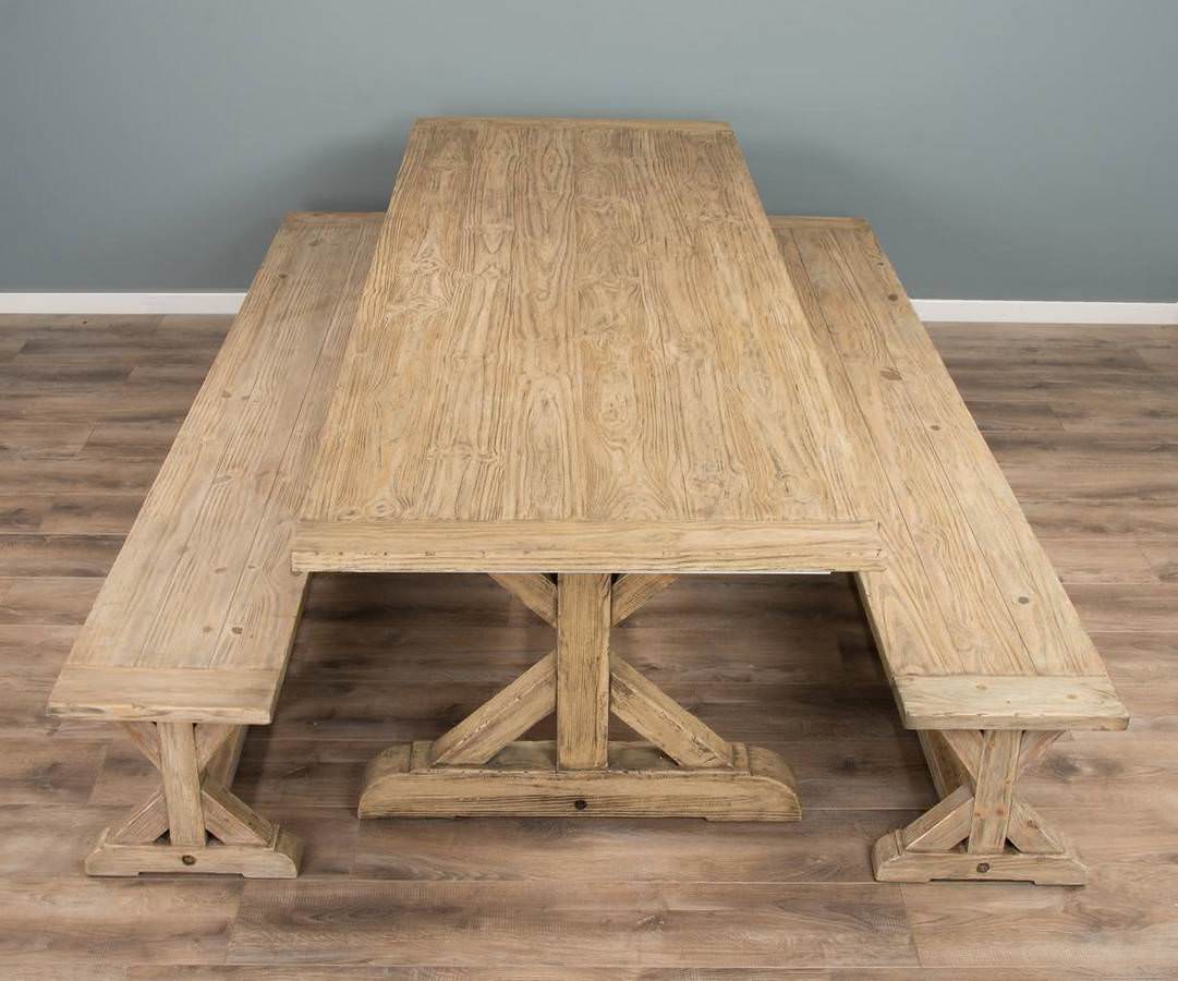 3m Reclaimed Pine Cross Table with Two Dining Benches - Sustainable ...