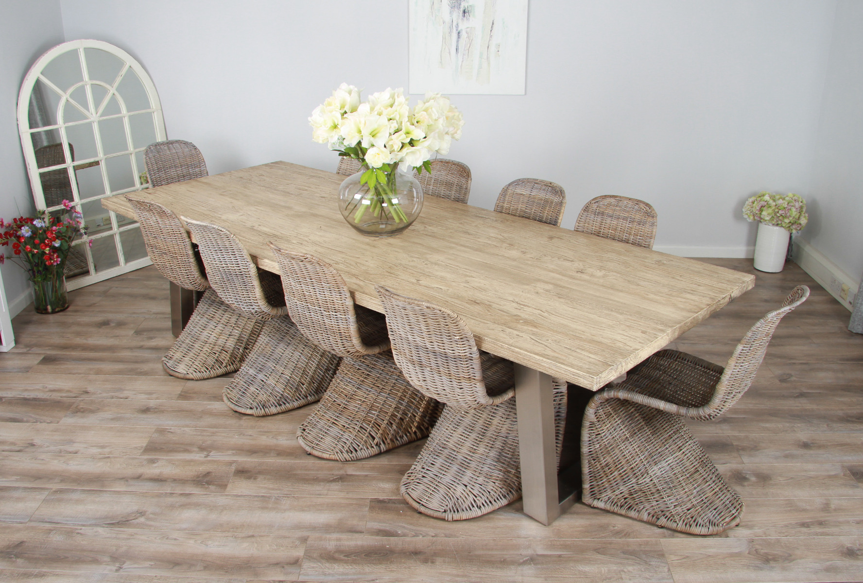 3m Reclaimed Pine Industrial Chic Cubex Table with Stainless Steel and ...