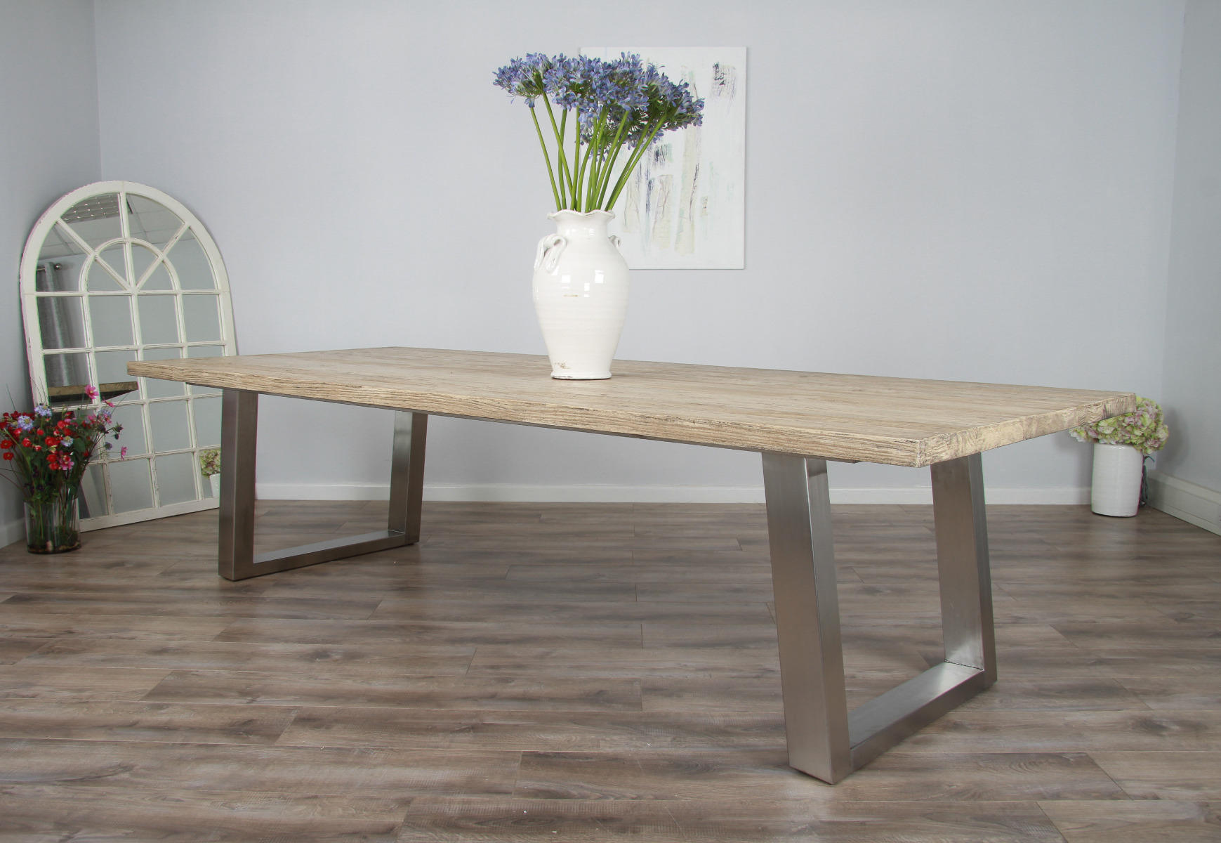 3m Reclaimed Pine Industrial Chic Table - Stainless Steel Legs ...